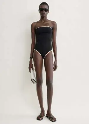 TOTEME Stripe Edge Strapless Swimsuit - Black