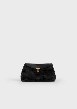 TOTEME Mini T-lock Woven-leather Clutch - Black