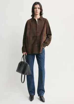 TOTEME Soft Suede Overshirt - Bark