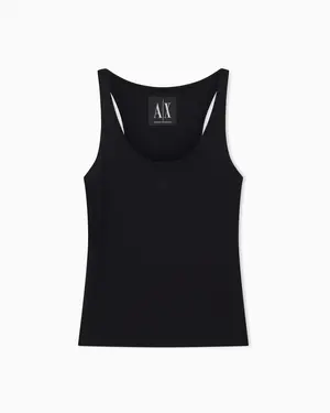 Armani Exchange Fitted Tank Top In Viscose Ponte With Scoop Neckline Icon - Black