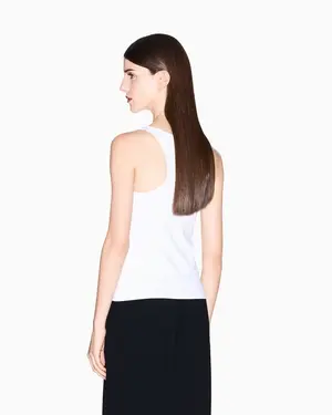 Armani Exchange Fitted Viscose Ponte Tank Top With Scoop Neckline - White