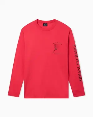 Armani Exchange Long-sleeved Mercerized Cotton Jersey T-shirt With Horse - Red