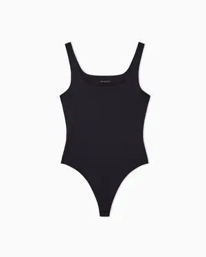 Armani Exchange Scoop-neck Bodysuit In Stretch Jersey With Logo Essential
