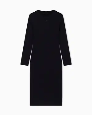 Armani Exchange Fitted Midi Dress In Ribbed Jersey With Logo - Black