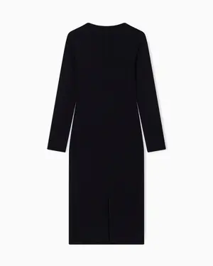 Armani Exchange Fitted Midi Dress In Ribbed Jersey With Logo - Black