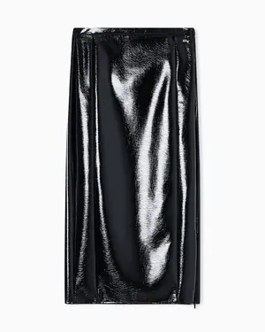 Armani Exchange Long Wet Look Vinyl Skirt - Black