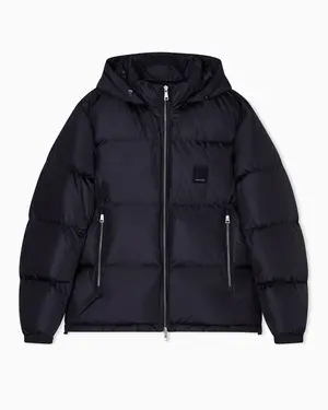 Armani Exchange Shiny Quilted Puffer Jacket With Hood And Down Padding Icon - Black