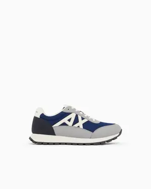 Armani Exchange Lace-up Mesh And Microsuede Sneakers - Blue