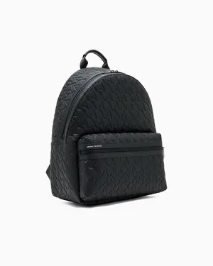 Armani Exchange Backpack With Embossed Pattern And Front Zip Pocket