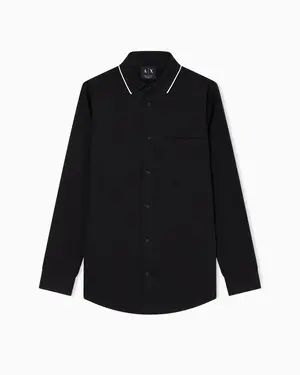 Armani Exchange Stretch Cotton Shirt With Contrasting Profiles - Black