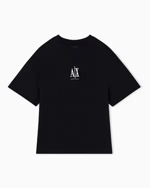 Armani Exchange Boxy Fit T-shirt In Heavy Cotton Jersey With Logo Icon - Black