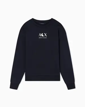 Armani Exchange Solid Color French Terry Cotton Crew Neck Sweatshirt - Black