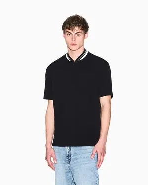 Armani Exchange Regular Fit Cotton Pique Polo Shirt - Black