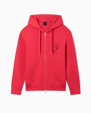 Armani Exchange Zip-up Hoodie With Logo And Horse Print - Red