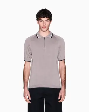 Armani Exchange Zip-up Knit Polo Shirt - Beige