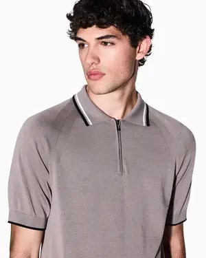 Armani Exchange Zip-up Knit Polo Shirt - Beige