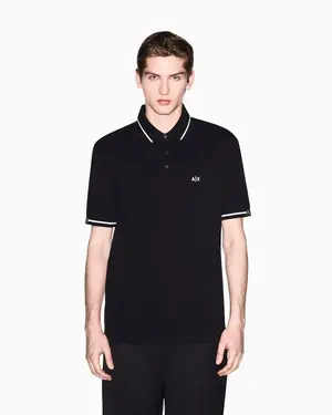 Armani Exchange Classic And Refined Cotton Piqué Polo Shirt - Black