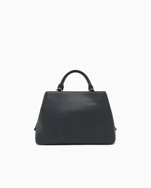 Armani Exchange Textured Handbag With Structured Top Handle And Flap Pocket - Black