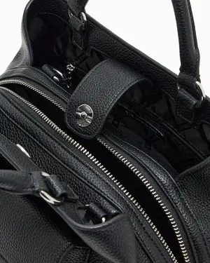 Armani Exchange Textured Handbag With Structured Top Handle And Flap Pocket - Black