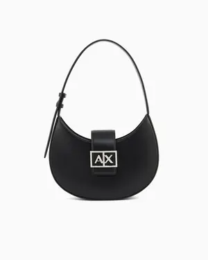 Armani Exchange Crescent Shoulder Bag With A Front Flap And Logo Buckle - Black
