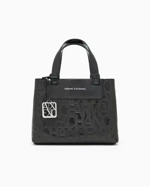Armani Exchange Textured Shopper Tote Bag With Monogram - Black