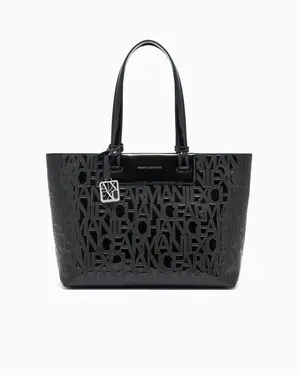 Armani Exchange Tote Bag With An Embossed Pattern And A Metallic Charm - Black