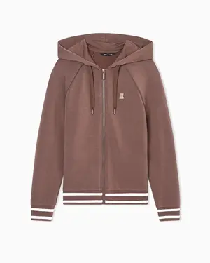 Armani Exchange Zip-up Sweatshirt In Technical Fabric - Brown