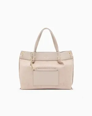Armani Exchange Fabric Shopper With Allover Logo - Beige