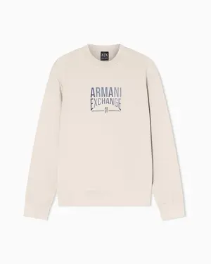 Armani Exchange Diagonal Fleece Cotton Crewneck Sweatshirt - Beige