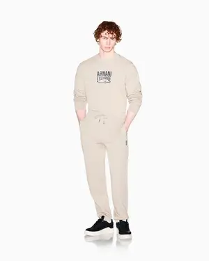 Armani Exchange Diagonal Fleece Cotton Crewneck Sweatshirt - Beige