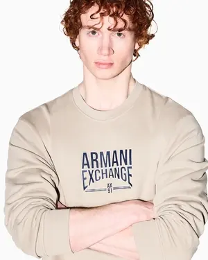 Armani Exchange Diagonal Fleece Cotton Crewneck Sweatshirt - Beige