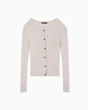 Armani Exchange Fitted Cardigan In Recycled Viscose Knit - Beige