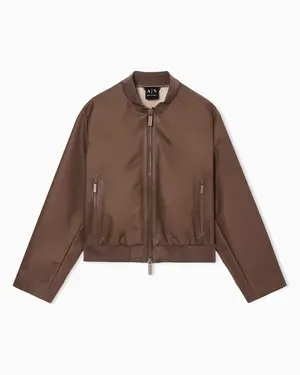 Armani Exchange Blouson With Zip In Coated Fabric - Brown