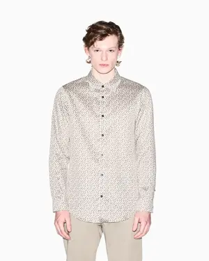 Armani Exchange Regular Fit Shirt With Lettering Logo - Beige