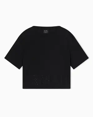Armani Exchange Cropped Basic T-shirt In Cotton Jersey - Black