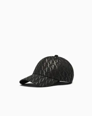 Armani Exchange Patterned Baseball Cap In Cotton Twill - Black