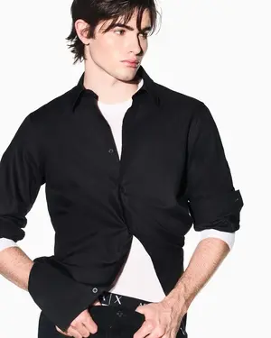 Armani Exchange Casual Shirt In Textured Cotton Jacquard - Black