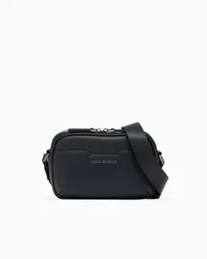 Armani Exchange Textured Crossbody Bag With Zip Closure And Adjustable Strap - Black