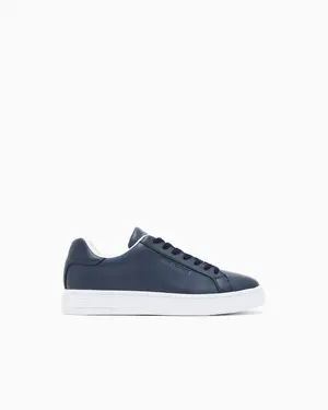 Armani Exchange Split Leather Sneakers With Cotton Lining - Blue