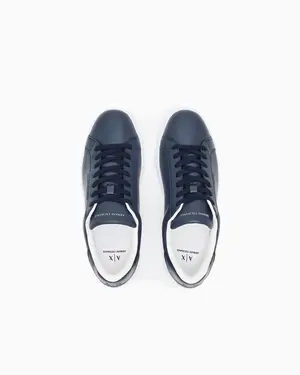 Armani Exchange Split Leather Sneakers With Cotton Lining - Blue