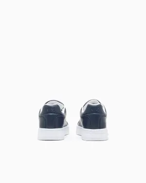 Armani Exchange Split Leather Sneakers With Cotton Lining - Blue