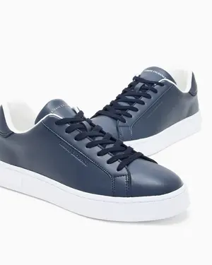 Armani Exchange Split Leather Sneakers With Cotton Lining - Blue
