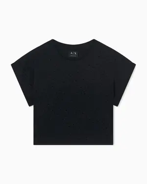 Armani Exchange Cropped T-shirt In Cotton Jersey - Black