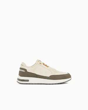 Armani Exchange Sneakers In Ripstop With Micro Suede - Beige