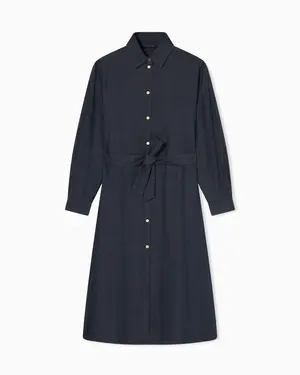 Armani Exchange Flared Chambray Dress With Belt - Blue