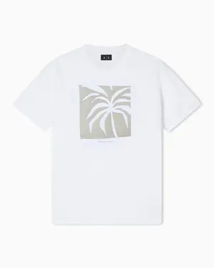 Armani Exchange Relaxed Fit Cotton Jersey T-shirt With Palm Print - White