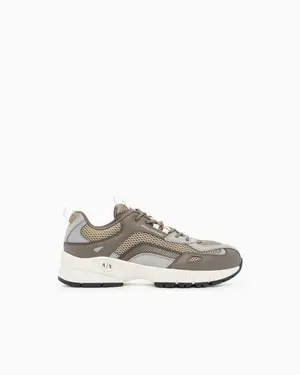 Armani Exchange Microsuede And Mesh Lace Up Sneakers - Beige