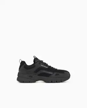 Armani Exchange Sneakers In Microsuede And Mesh - Black