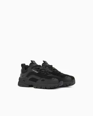 Armani Exchange Sneakers In Microsuede And Mesh - Black