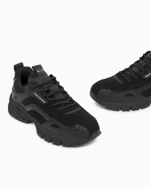 Armani Exchange Sneakers In Microsuede And Mesh - Black